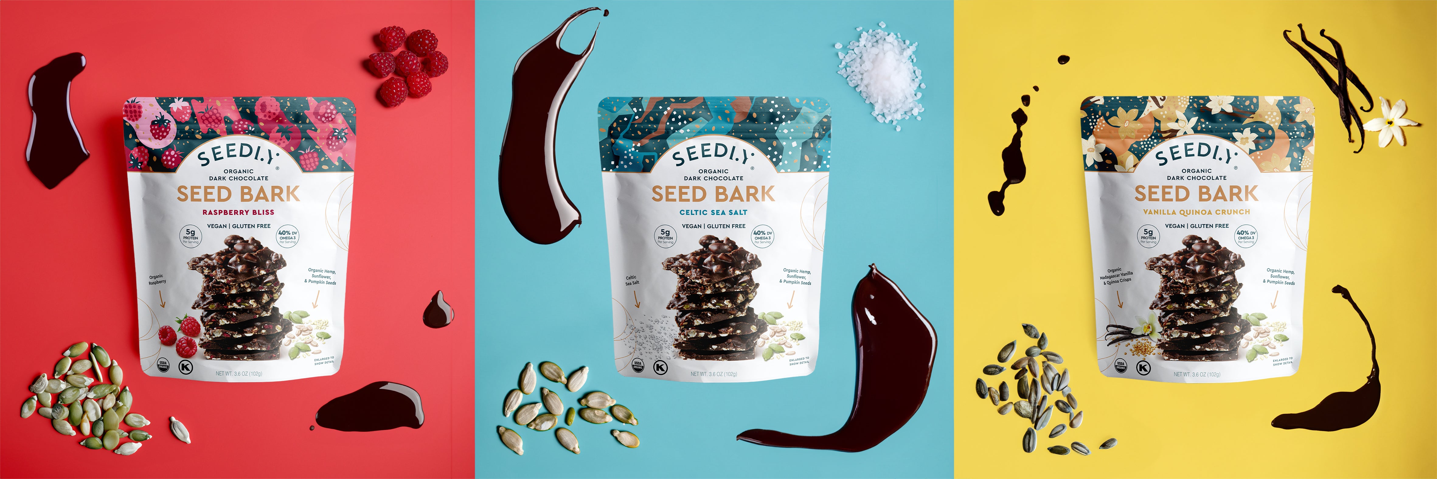 SEEDLY, Dark Chocolate Bark, Variety Pack, 3.6 Oz.