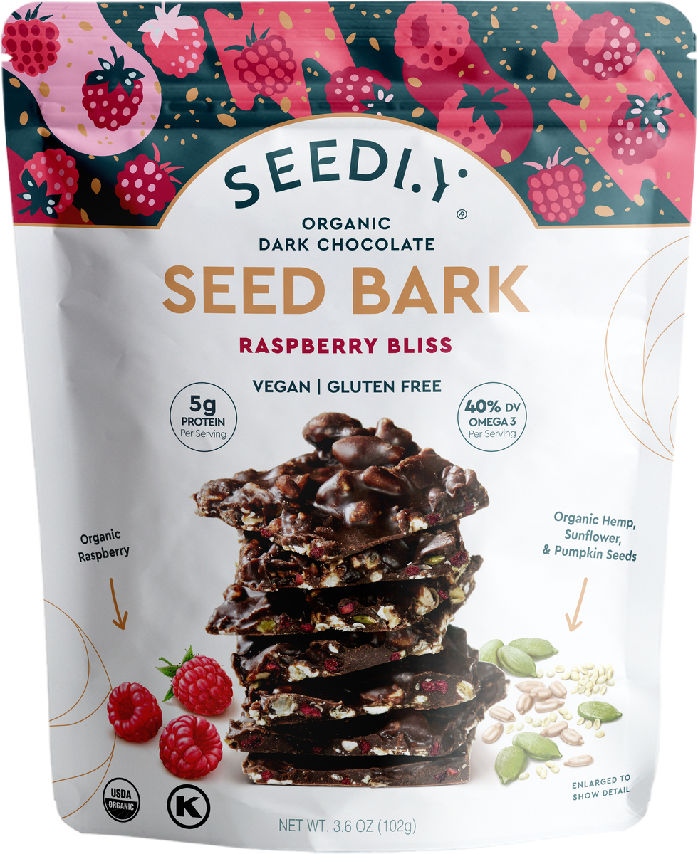 SEEDLY, Raspberry Bliss, Dark Chocolate Bark, Organic Healthy Snack