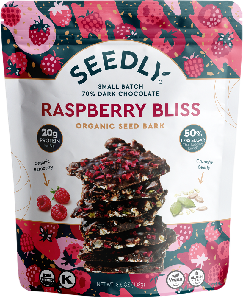 SEEDLY, Raspberry Bliss, Dark Chocolate Bark, Organic Healthy Snack